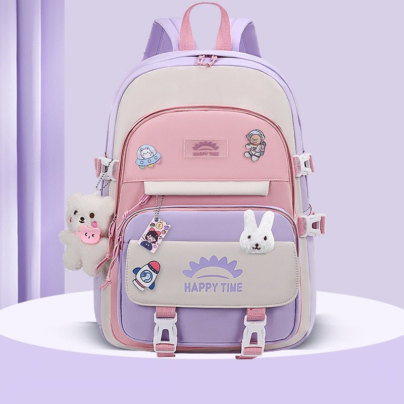 Cute Multi-Pocket Backpack - Pastel Kitten