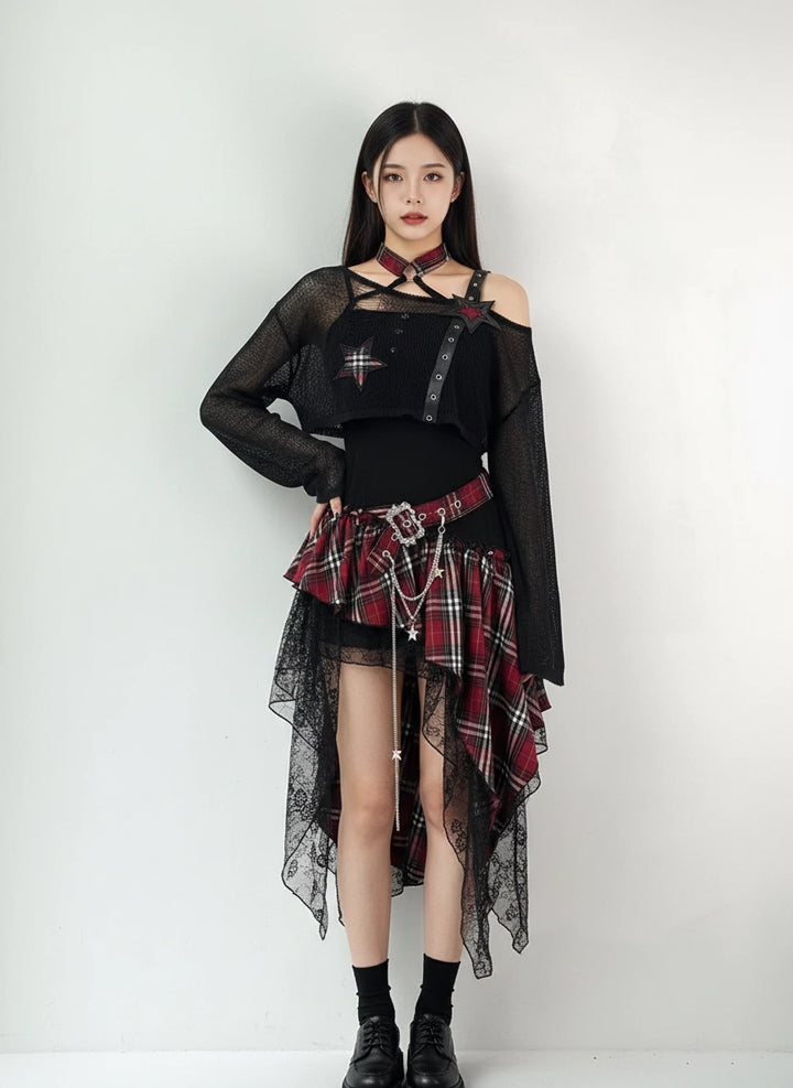 Cute Goth Outfit Set - Top & Dress - Pastel Kitten