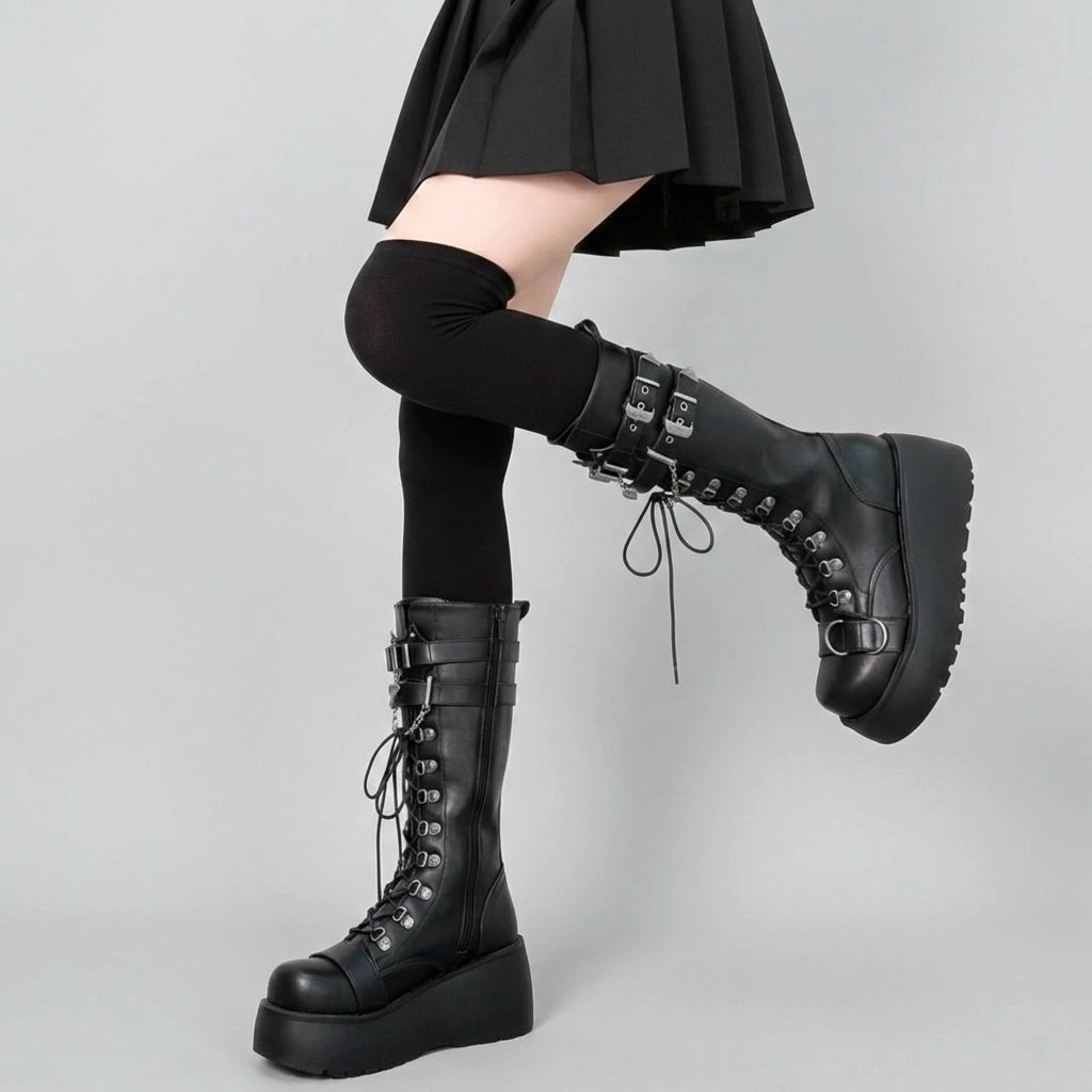Platform Wedges Goth Boots - Pastel Kitten