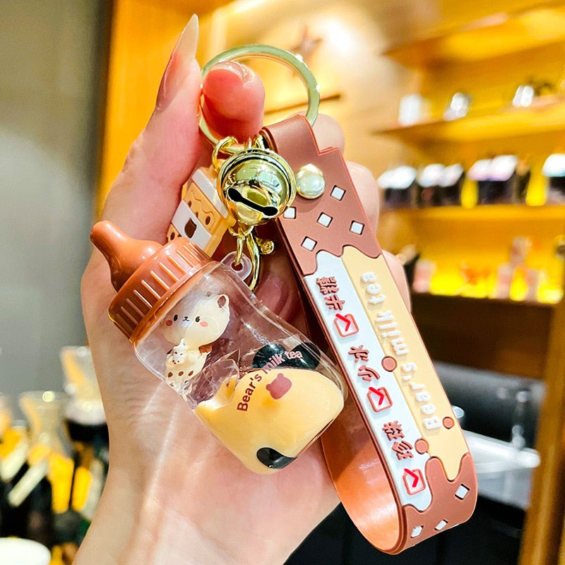 Cute Milk Tea Keychain - Pastel Kitten